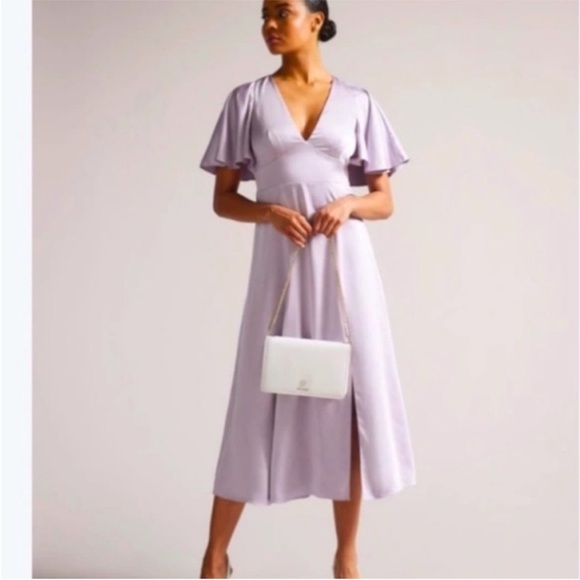 Ted Baker | Dresses | Ted Baker Immie Satin Short Sleeve Vneck Dress Sz ...